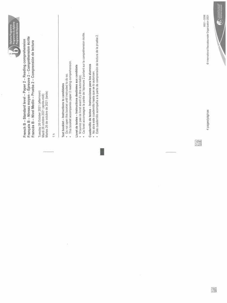 Nov 21 Paper 2 Reading SL Texts | PDF