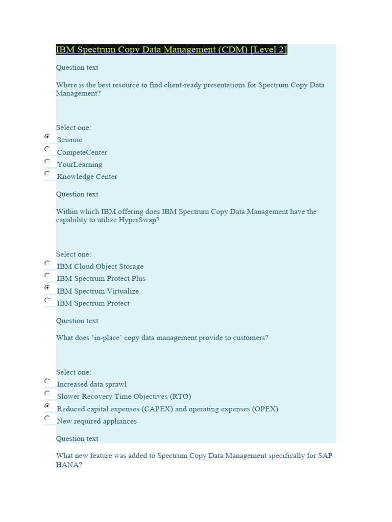 IBM Spectrum CDM Training Quiz | PDF | Disaster Recovery | Backup