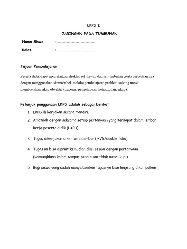 Tugas KD.3 Jaringan Tumbuhan LKPD | PDF