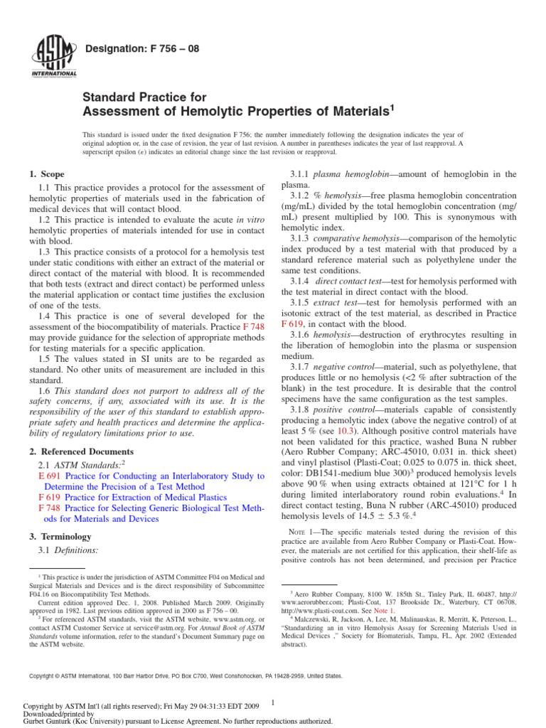 Astm F 756 - 08 | PDF | Scientific Control | Anemia