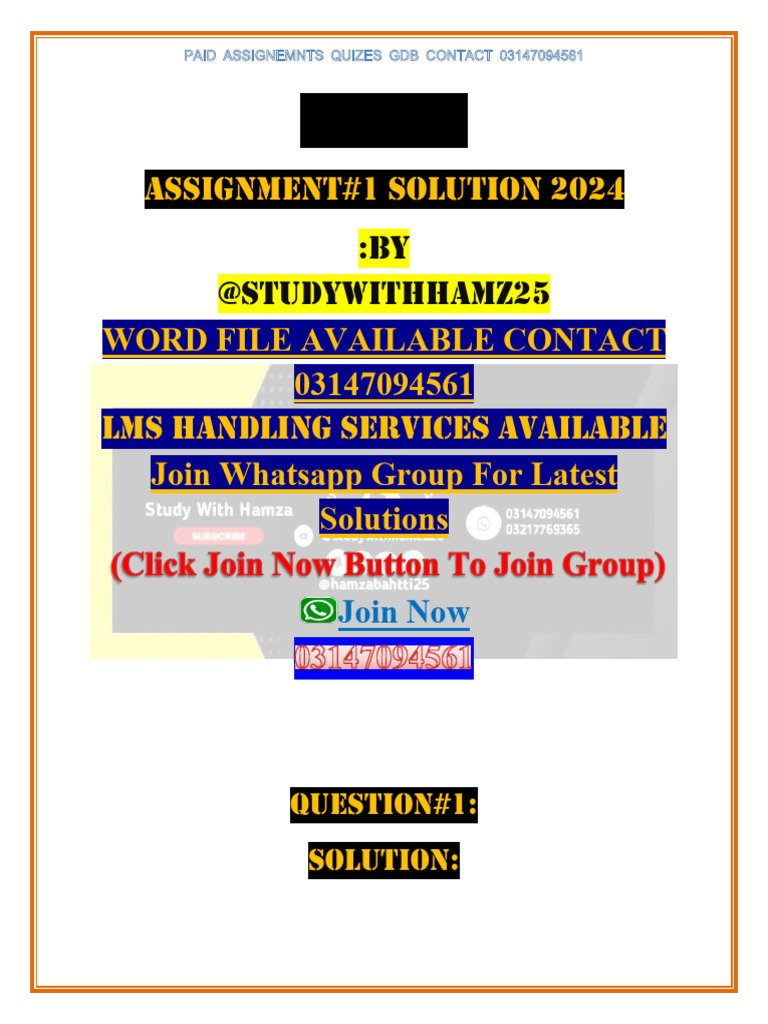 Mgt401 Assignment 1 Solution 2024 By Studywithhamza25 Pdf Expense