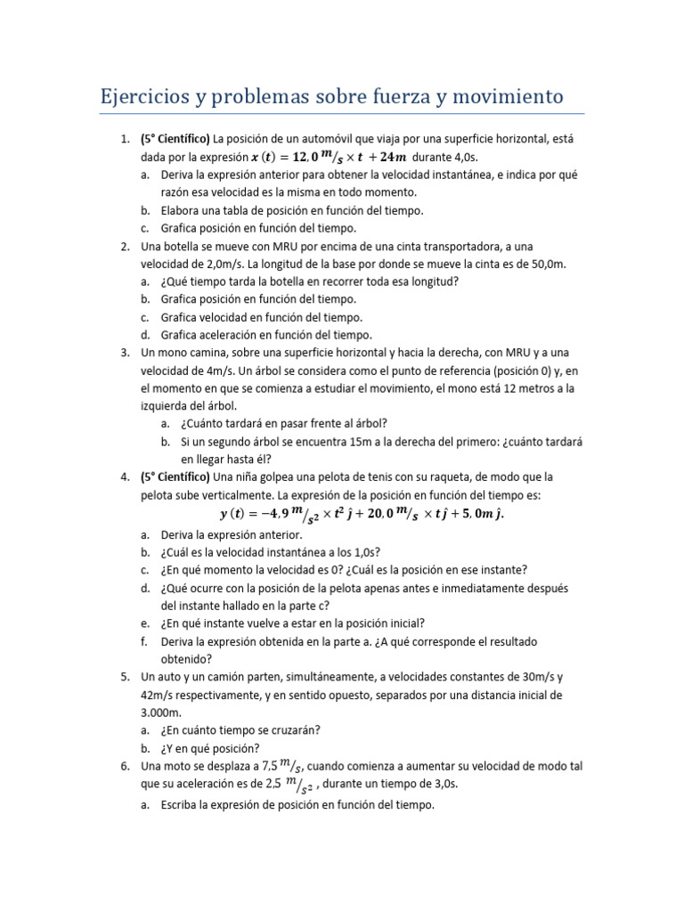 Ejercicios Sobre Fuerza y Movimiento 1 | PDF | Fricción | Fuerza