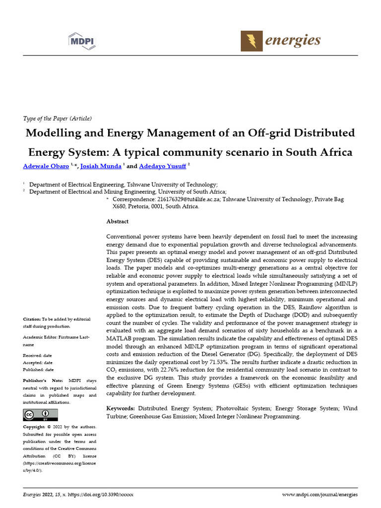 Energies | PDF | Distributed Generation | Photovoltaics