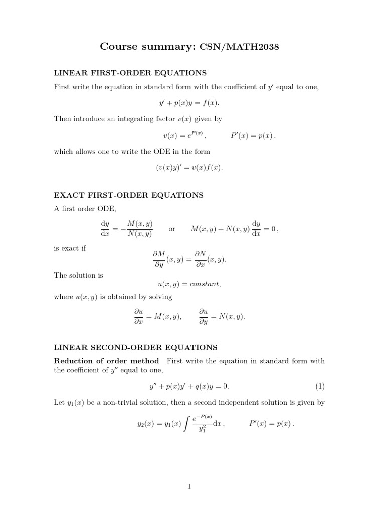 Linear and Exact ODEs Course Guide | PDF | Ordinary Differential Equation | Fourier Series