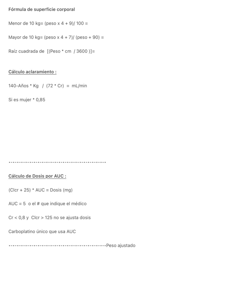 Fórmula de Superficie Corporal | PDF