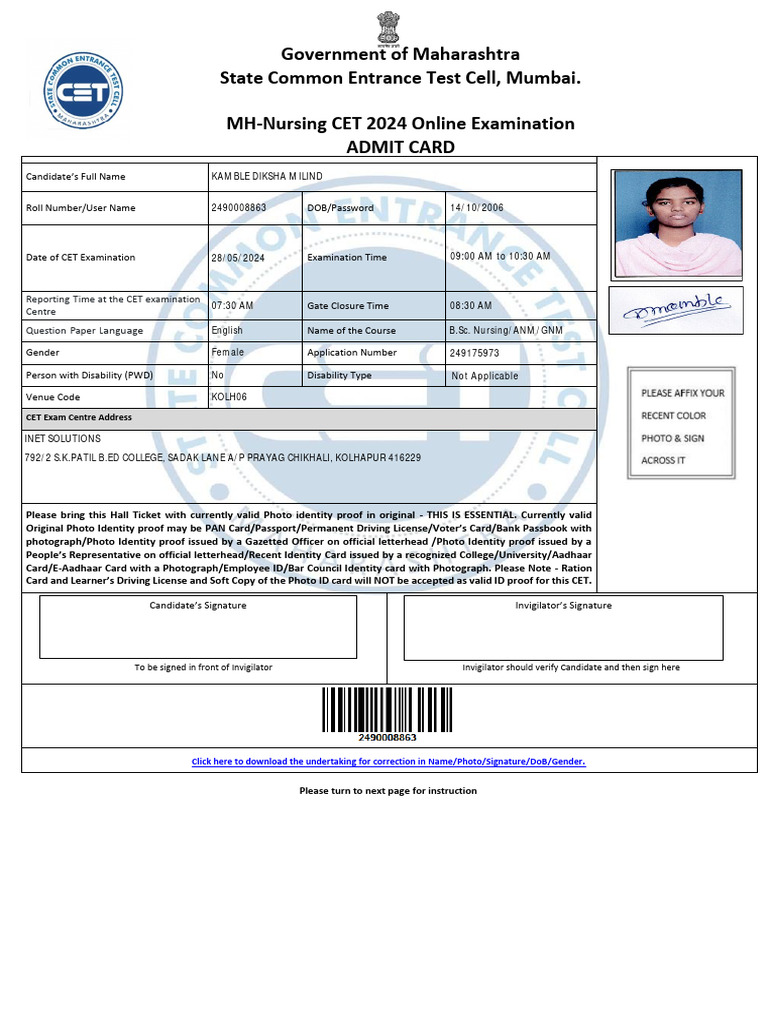 Government of Maharashtra State Common Entrance Test Cell, Mumbai. MH ...