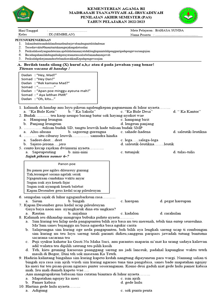 Pas Basa Sunda Kelas 9 | PDF