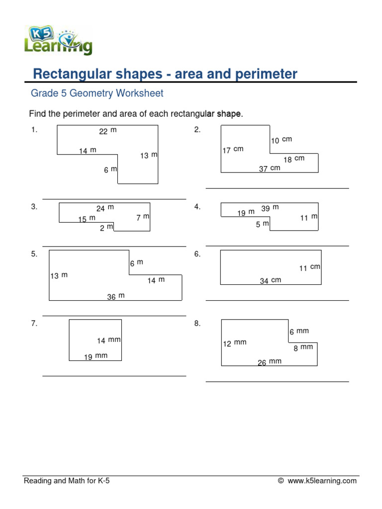 Grade 5 Geometry Rectangular Shapes Area Perimeter Metric e | PDF | Area | Metrology