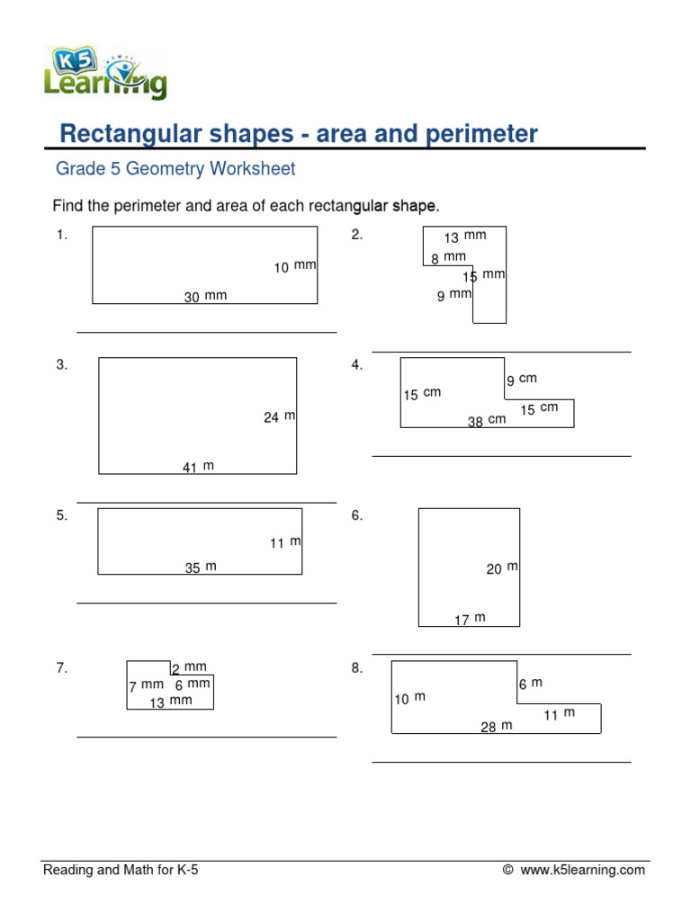 Grade 5 Geometry Rectangular Shapes Area Perimeter Metric A | PDF ...