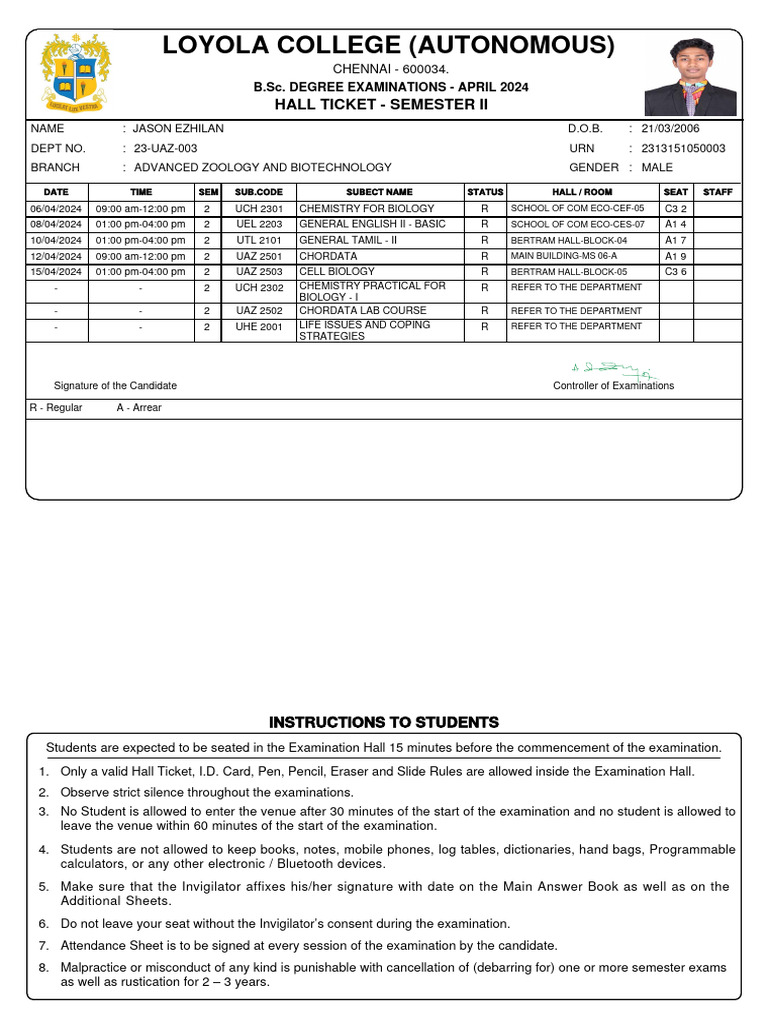 Print Student Hall Ticket | PDF