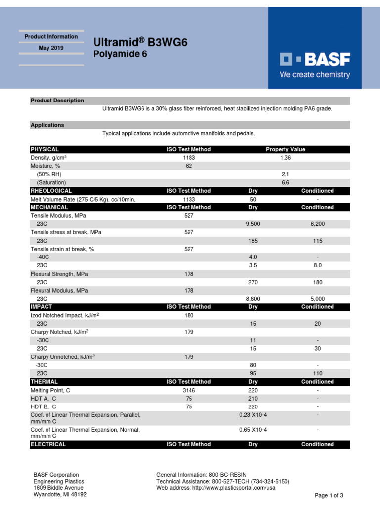 Ultramid B3WG6 Natural | PDF | Young's Modulus | Physical Sciences