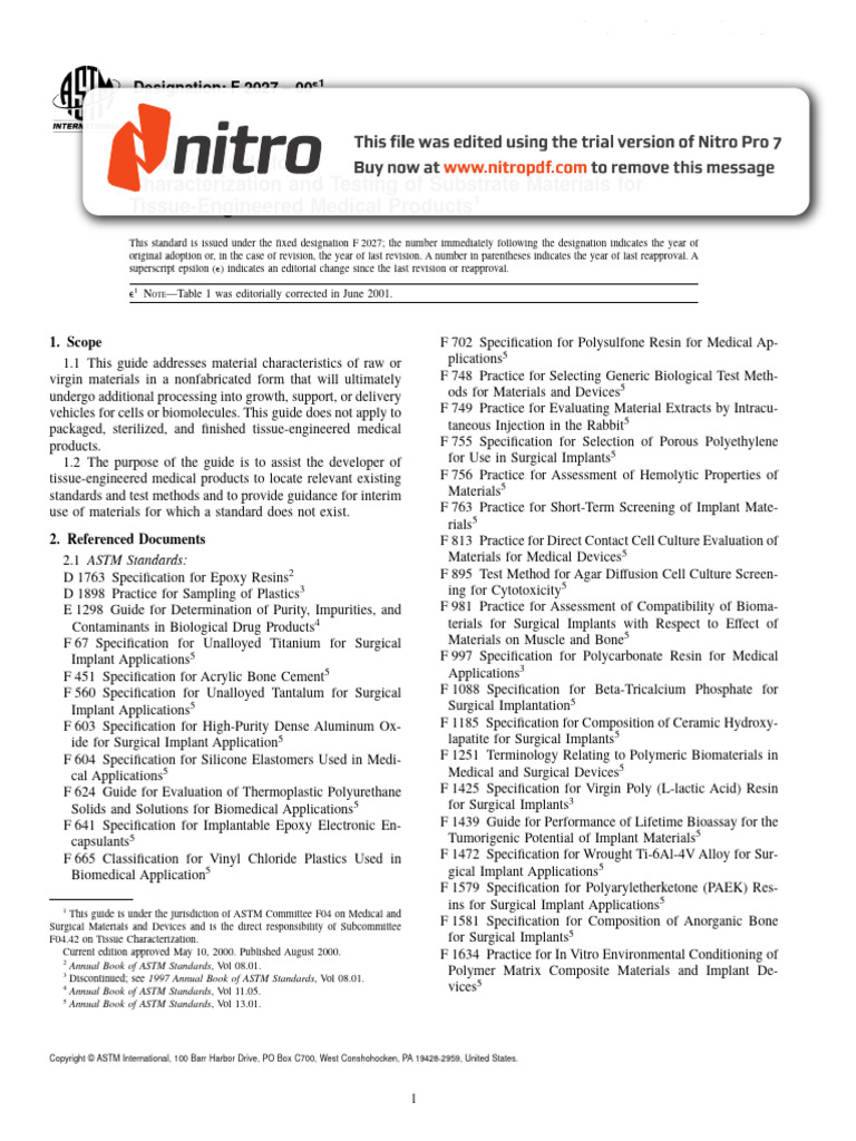 ASTM F2027-2000 | PDF | Biodegradation | Implant (Medicine)