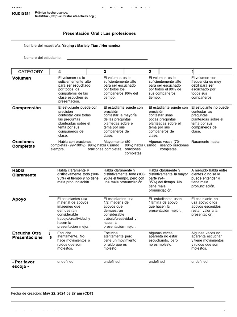 Presentación Oral - Las Profesiones | PDF | Estudios de idiomas extranjeros