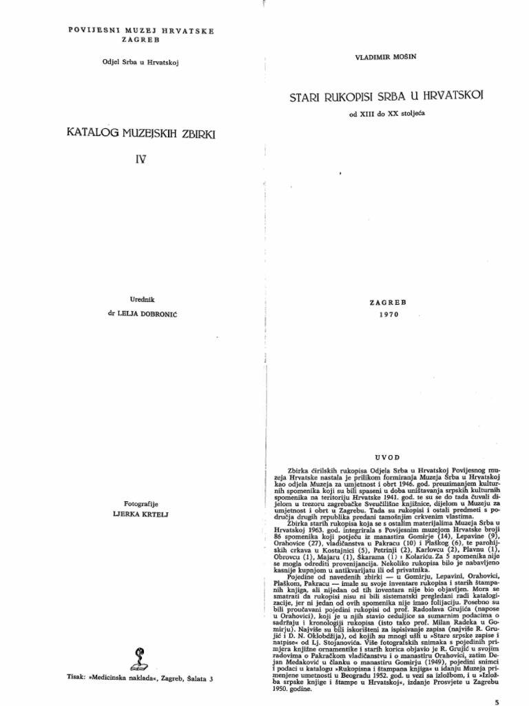 Stari Rukopisi Srba U Hrvatskoj Od XII Do XX Stoljeća | PDF