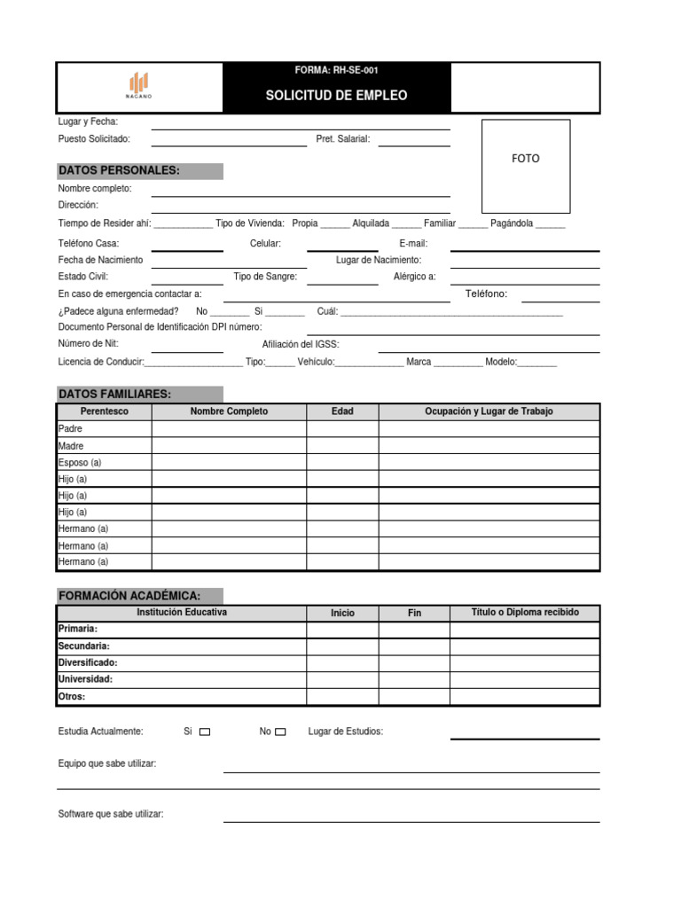 Formato Solicitud de Empleo | PDF