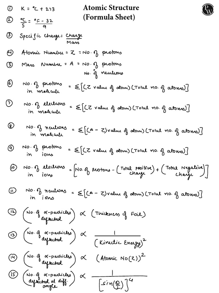 Atomic Structure Formula Sheet | PDF | Atoms | Proton
