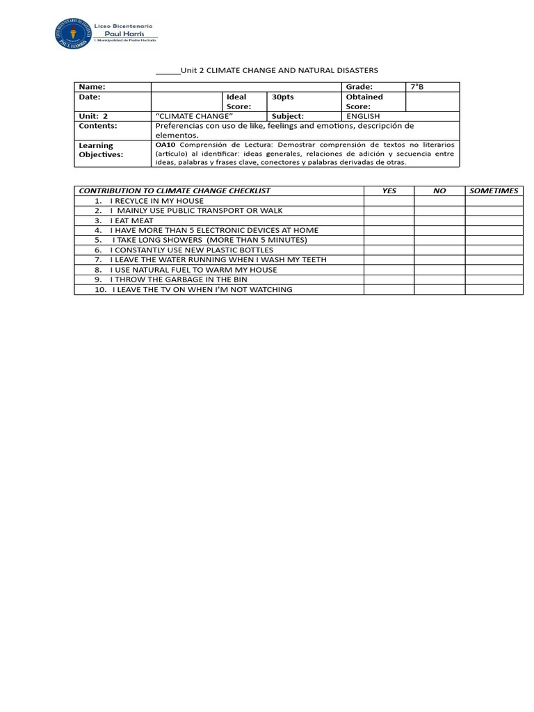 1 Evaluacion Sumativa Unit 1 Septimo Basico | PDF 1 Evaluacion Sumativa Unit 1 Septimo Basico | PDF