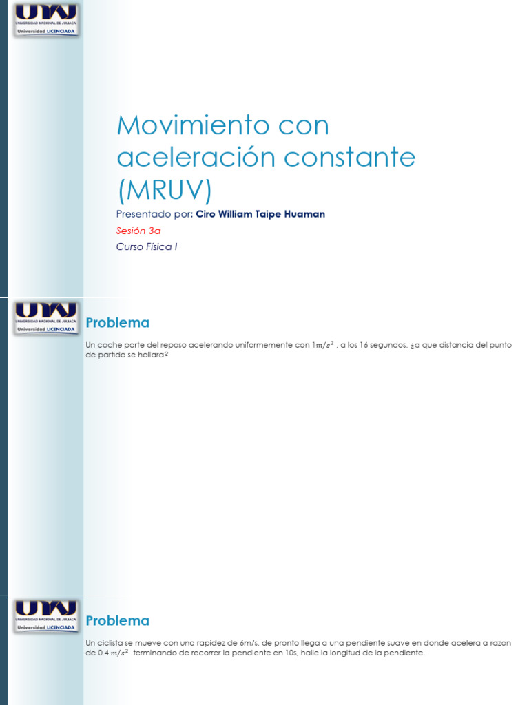 Sesion 03b - Fisica General - Movimiento Con Velocidad Constante (MRU) - MRUV | PDF