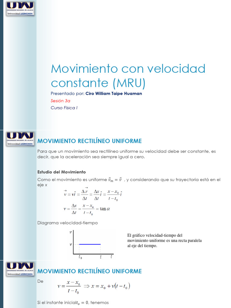 Sesion 03a - Fisica General -Movimiento Con Velocidad Constante (MRU) | PDF | Aceleración ...
