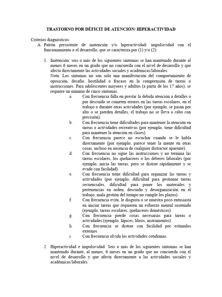 Criterios Diagnosticos para El Tdah Segun DSM | Descargar gratis PDF | Desorden hiperactivo y ...