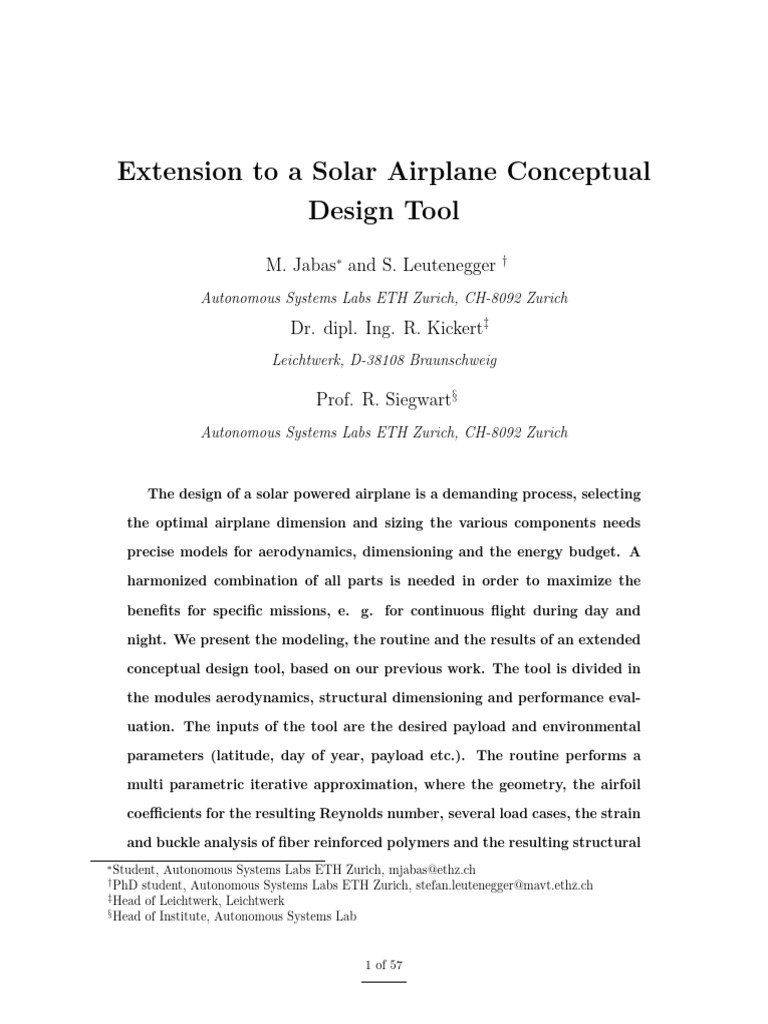 Solar Airplane Design Tool Expansion | PDF | Fiberglass | Drag (Physics)