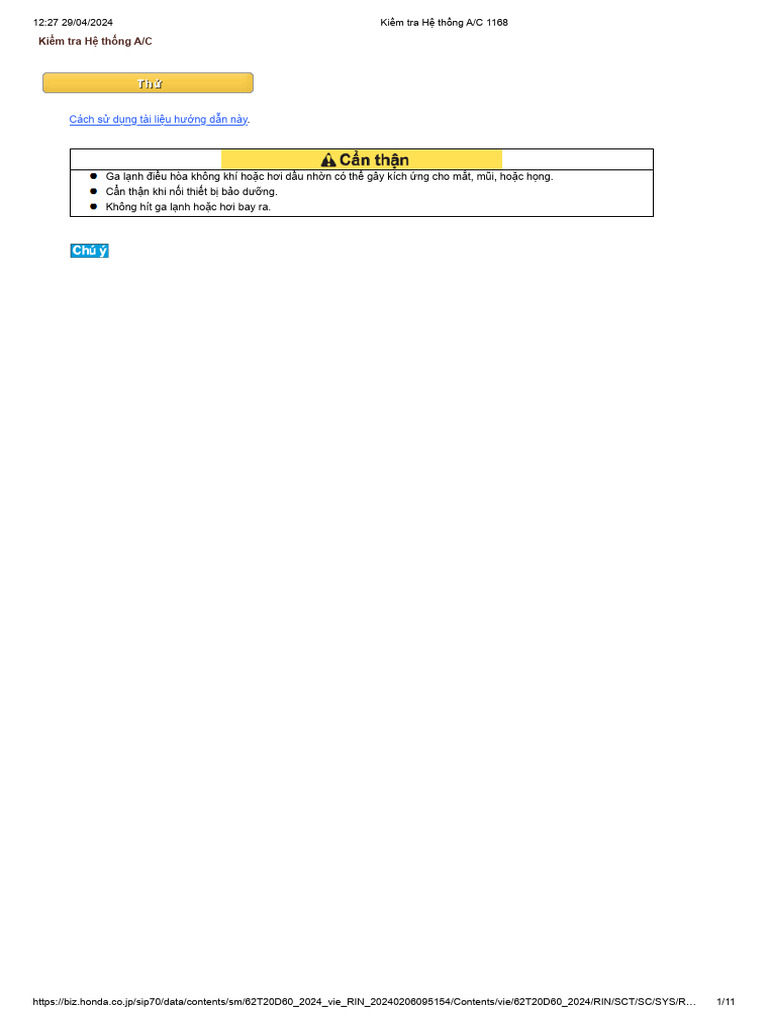 Kiểm Tra Hệ Thống A - C 1168 | PDF