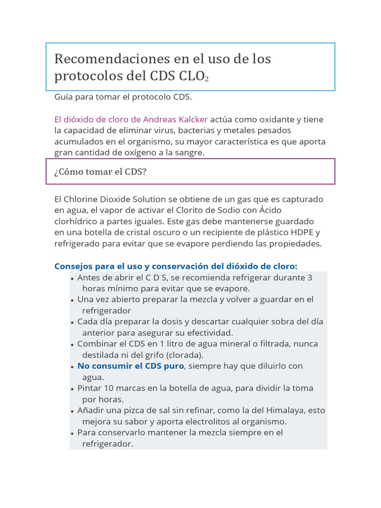 Guía Uso Seguro del CDS Dióxido de Cloro | PDF | Agua | Química