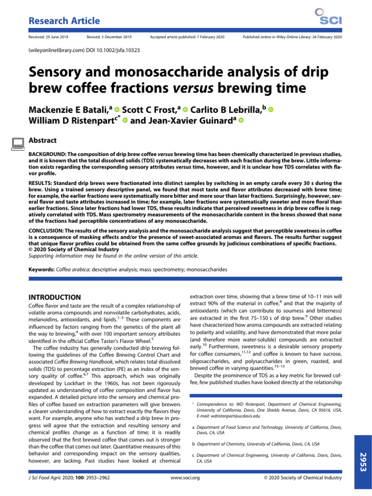 (2020) Batali Sensory and Monosaccharide Analysis of Drip Brew Coffee Fractions Versus Brewing ...
