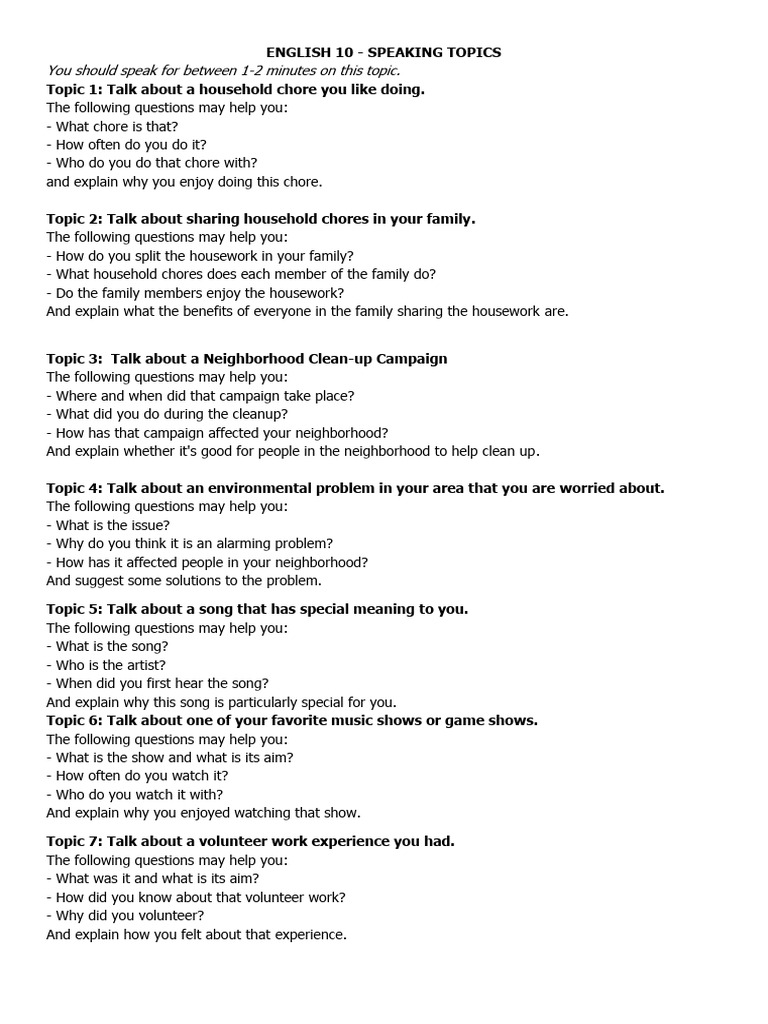 Speaking Topics | PDF