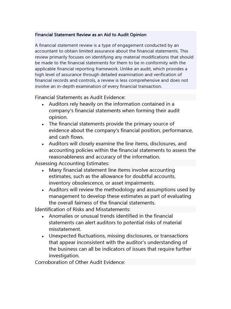 Financial Statement Review for Audits | PDF | International Financial ...