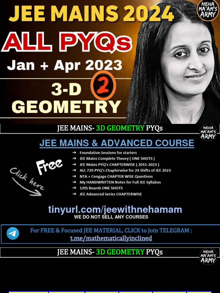 JEE 3D Geometry Practice Questions | PDF | Line (Geometry) | Equations