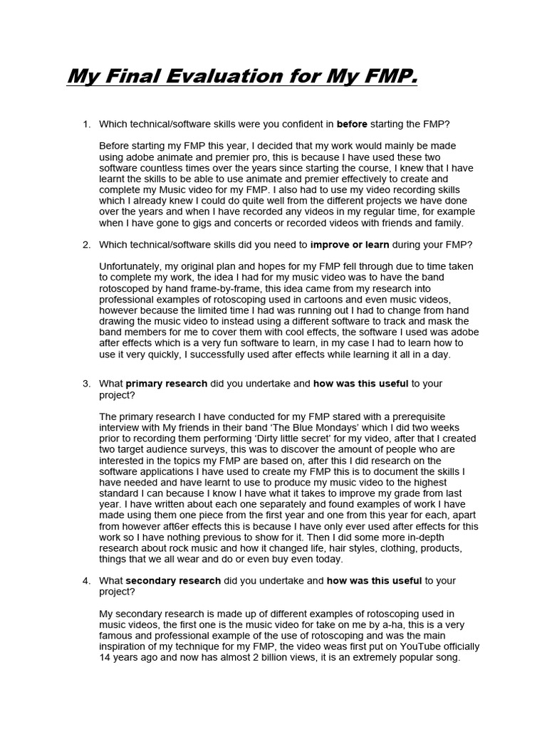 My Final Evaluation For My FMP | PDF | Animation