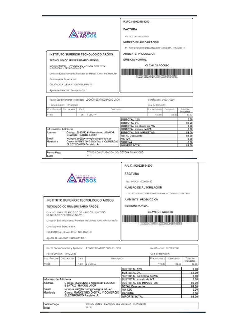 Comprobante de Pago - Recibos Leonor | PDF