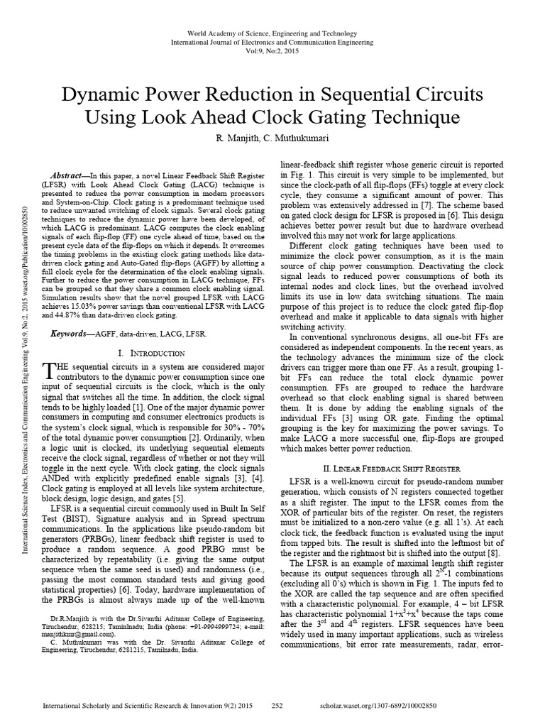 Dynamic Power Reduction in Sequential Circuits Using Look Ahead Clock Gating Technique ...