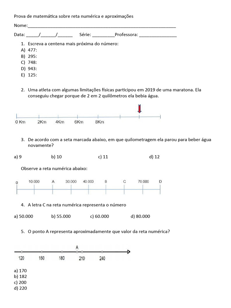 Prova de Matemática: Reta Numérica e Arredondamentos | PDF | Carreira e ...