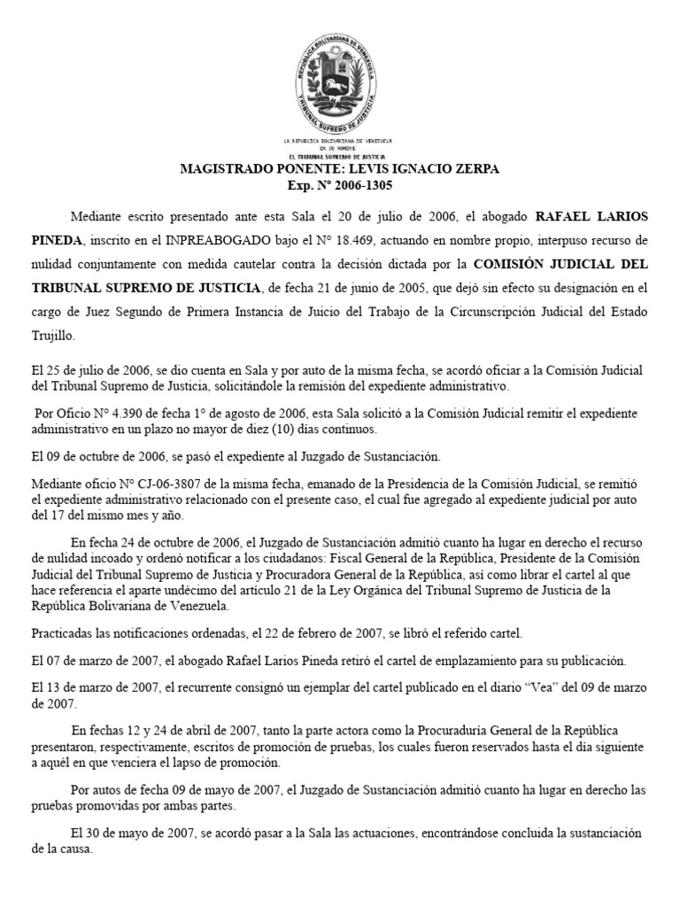 Spa N°86 Levis Zerpa Pdf Judicaturas Juez