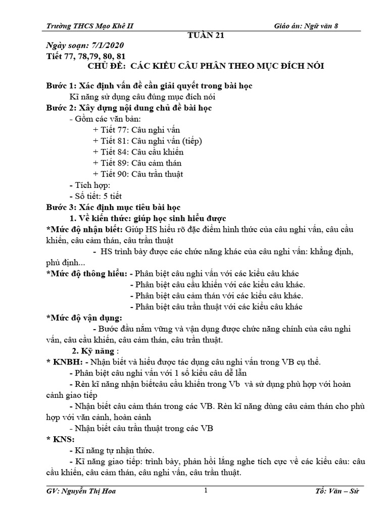 Tuan 22 - Ngu Van 8 - Nam Hoc - 2019-2020 - Tiet 81 - Chu de - Cac Kieu ...