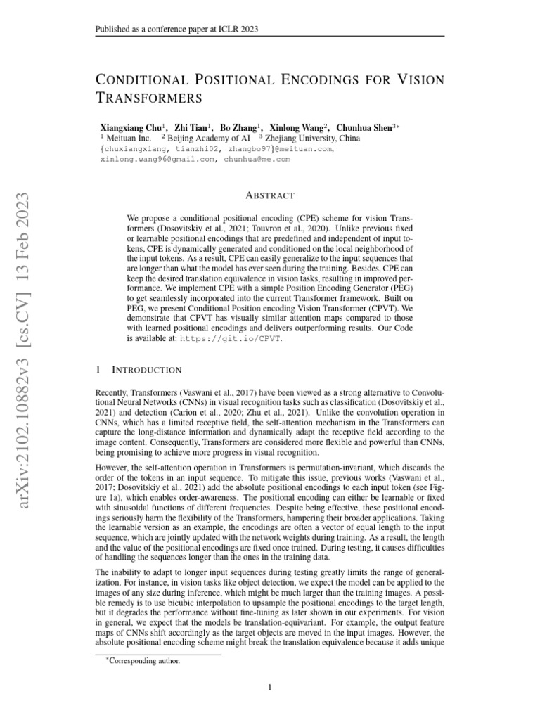 Conditional Positional Encoding Fot ViT | PDF | Computational Neuroscience | Artificial Intelligence