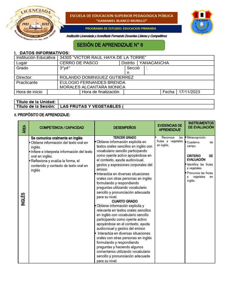 Frutas y Vegetales | PDF | Enseñando | Aprendizaje