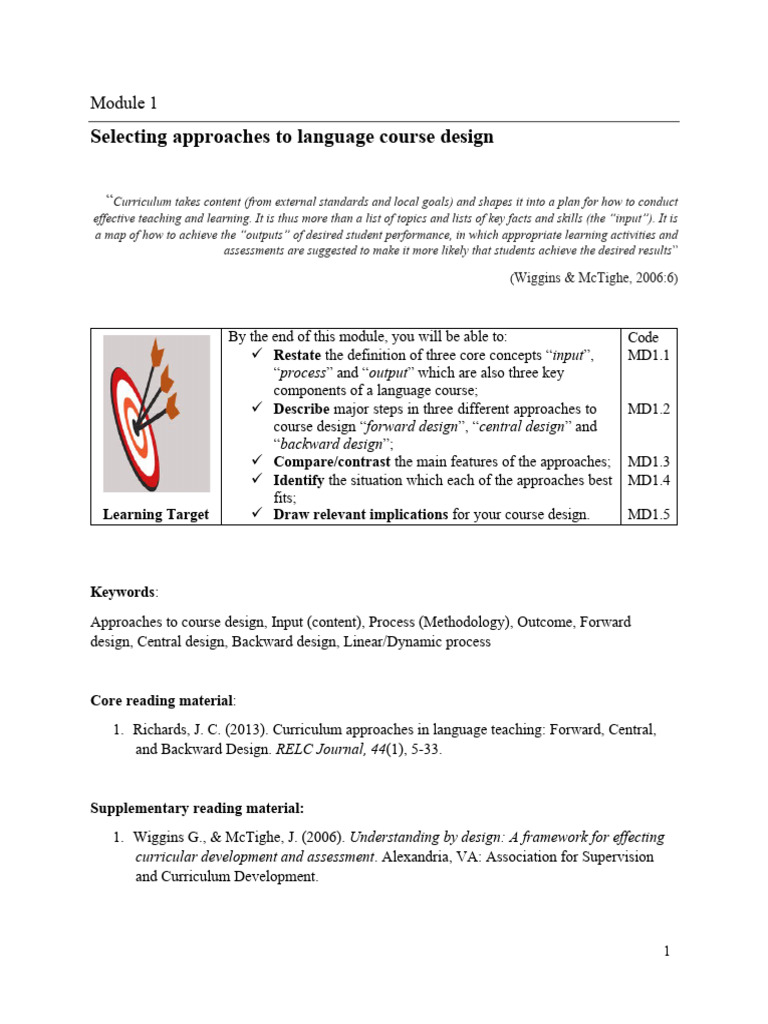 Module 1, Selecting Approaches To Language Course Design-Đã M Khóa ...