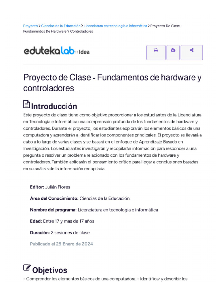 Proyecto De Clase - Fundamentos De Hardware Y Controladores | PDF