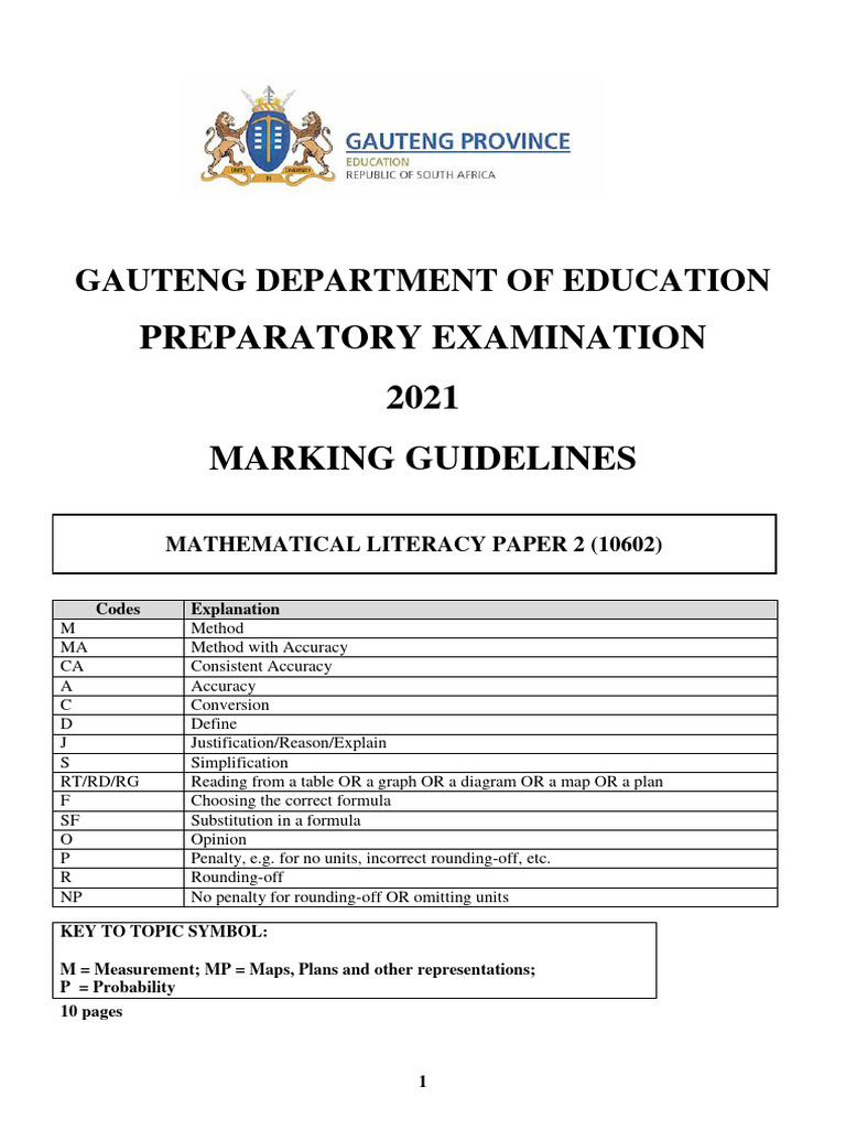 Gauteng 2021 Math Literacy Exam Guide | PDF | Volume | Mathematics
