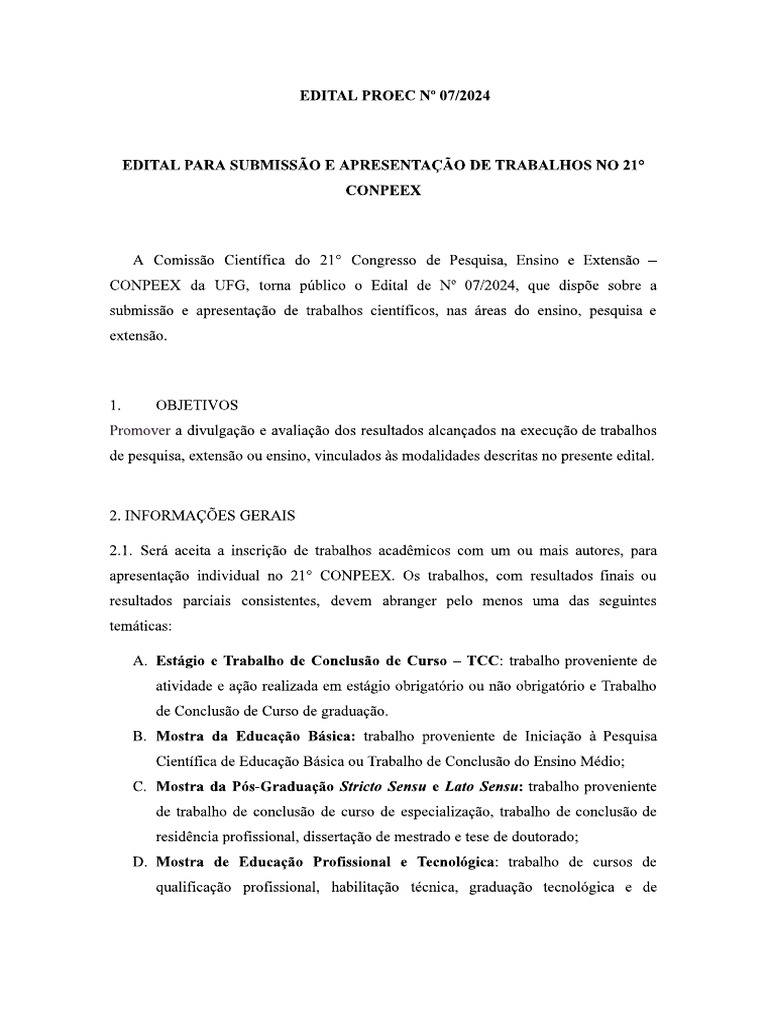 Edital Trabalhos 21 CONPEEX 240522 081546 | PDF
