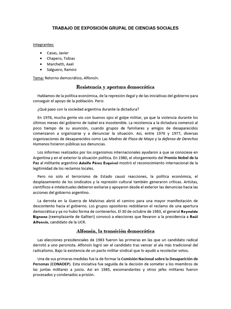 Trabajo de Exposición Grupal de Ciencias Sociales | PDF | Argentina | Gobierno