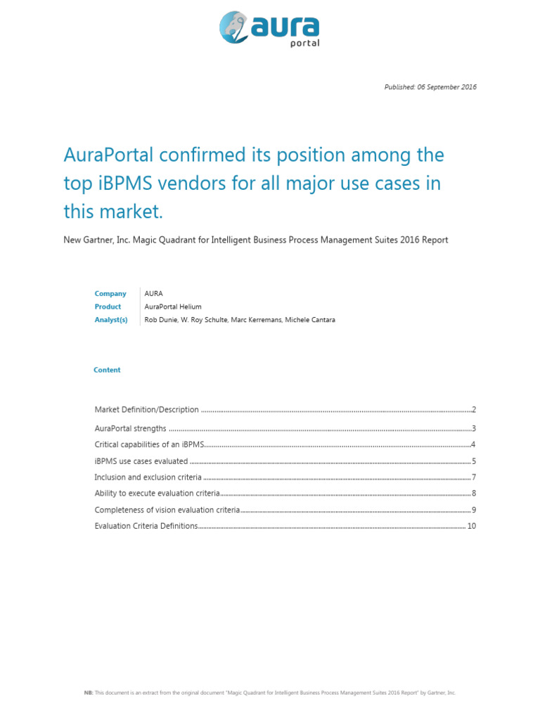 AuraPortal Magic Quadrant-2016 | PDF | Business Process Management | Business