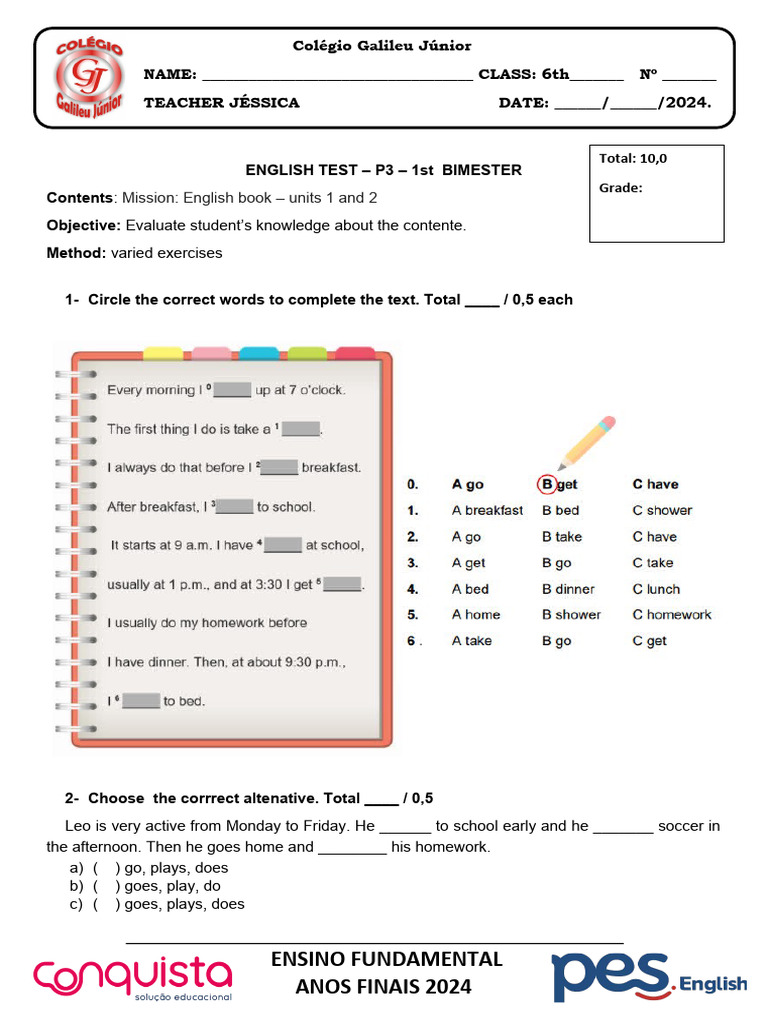 6th Grade - P3 Model B - 1st Bimester | PDF | Language Arts & Discipline | Wellness