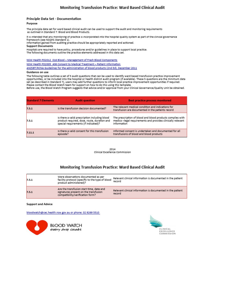 Cec Draft Sample Audit Tool Ward Based Clinical Audit | PDF | Blood ...
