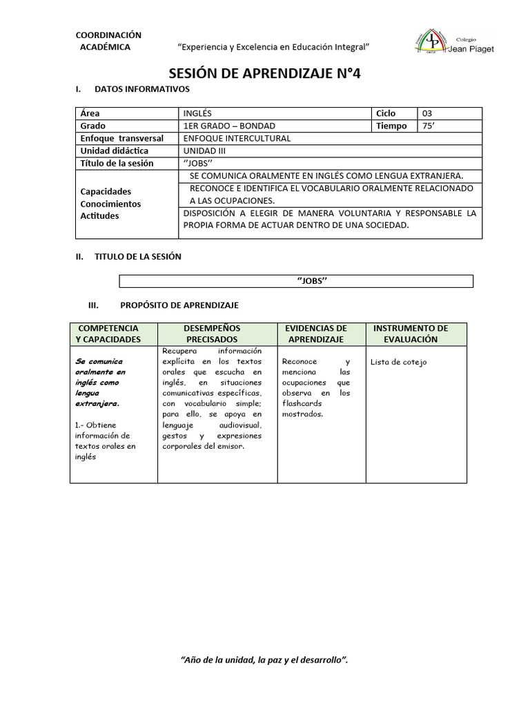 Sesion de Aprendizaje #4 1er Grado Ii Bimeste | PDF | Aprendizaje | Maestros