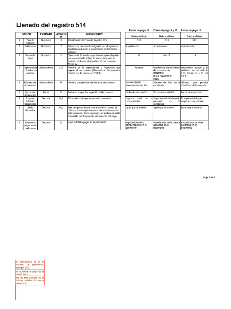 Boletín - P051 - Anexo - Registro 514 | PDF