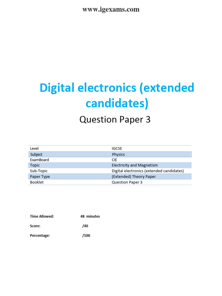 44.3 Digital Electronics Cie Igcse Physics Ext Theory Qp | PDF | Logic Gate | Relay